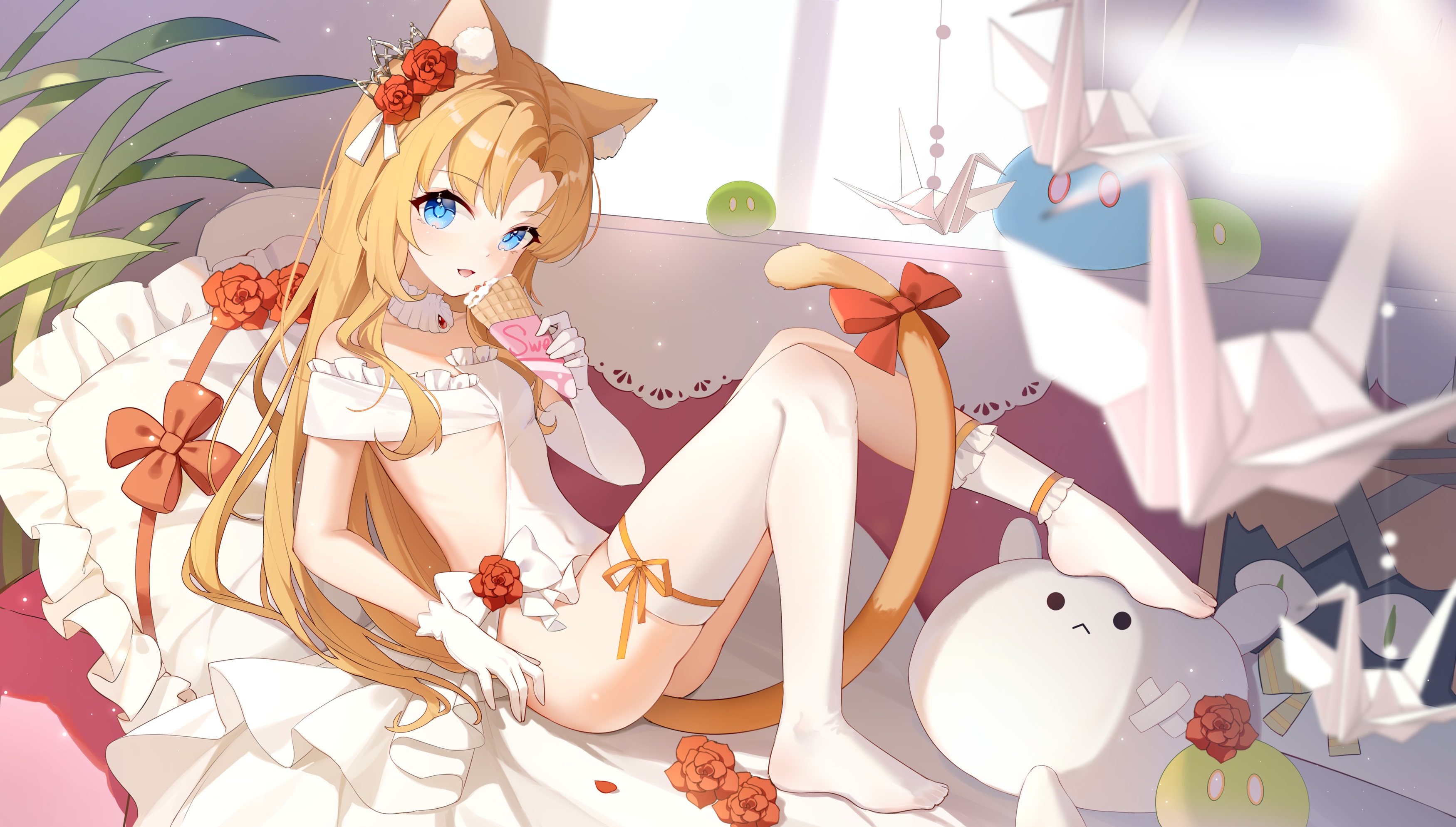 morimori (14292311) animal ears dress garter loli nekomimi no bra nopan skirt lift tail ...